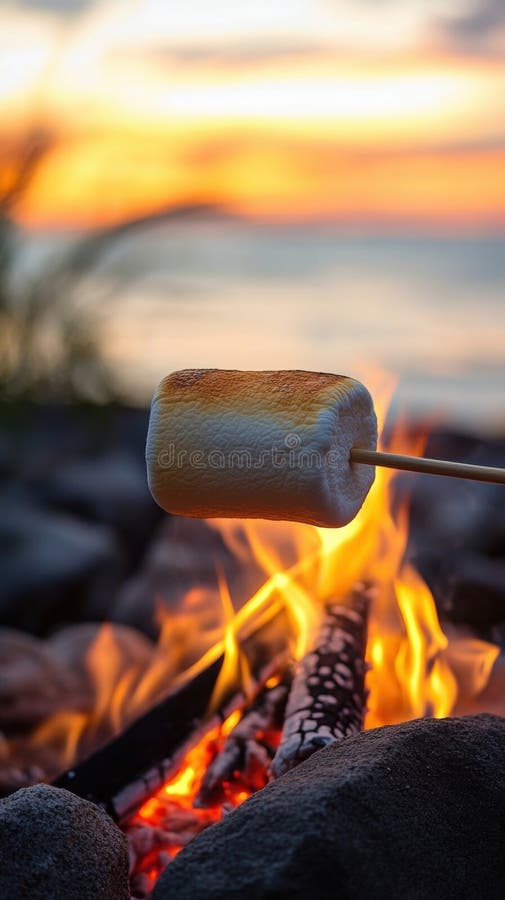 A Marshmallow on a Stick Over the Fire with Some Rocks, AI Stock Image ...