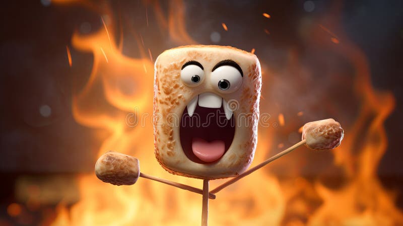 Marshmallow on a Stick with a Terrified Expression and Vampire-like ...