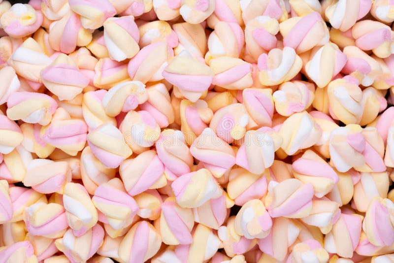 Marshmallows on Blue Background with Copyspace. Flat Lay or Top View ...