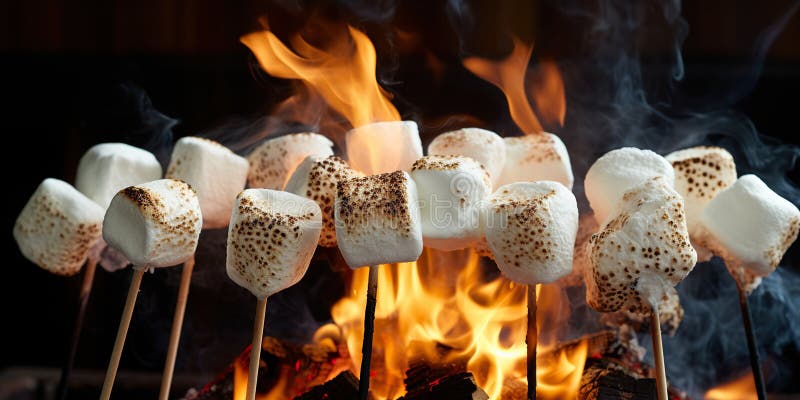 Marshmallows on Sticks, Slightly Charred, Held Above the Flames by ...
