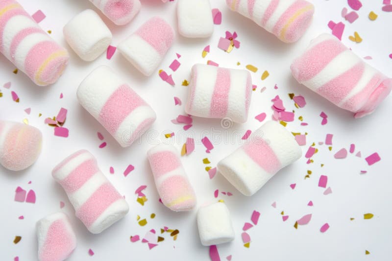 Marshmallows in Various Shapes and Sizes Arranged on a White Surface ...