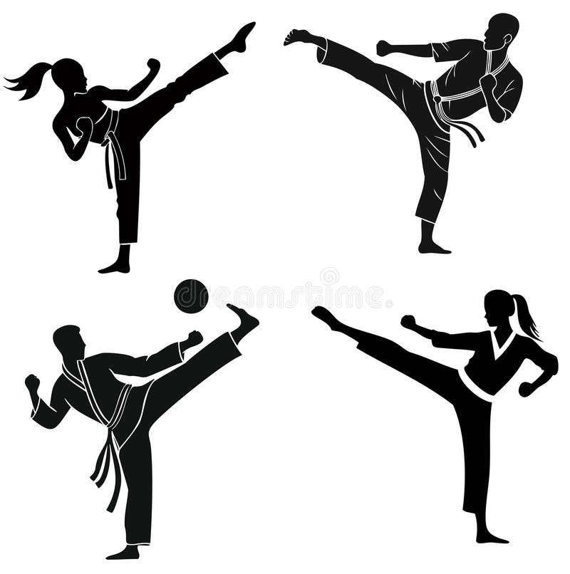 Martial Artist High Kick Silhouette Vector Bundle Set Stock Vector ...