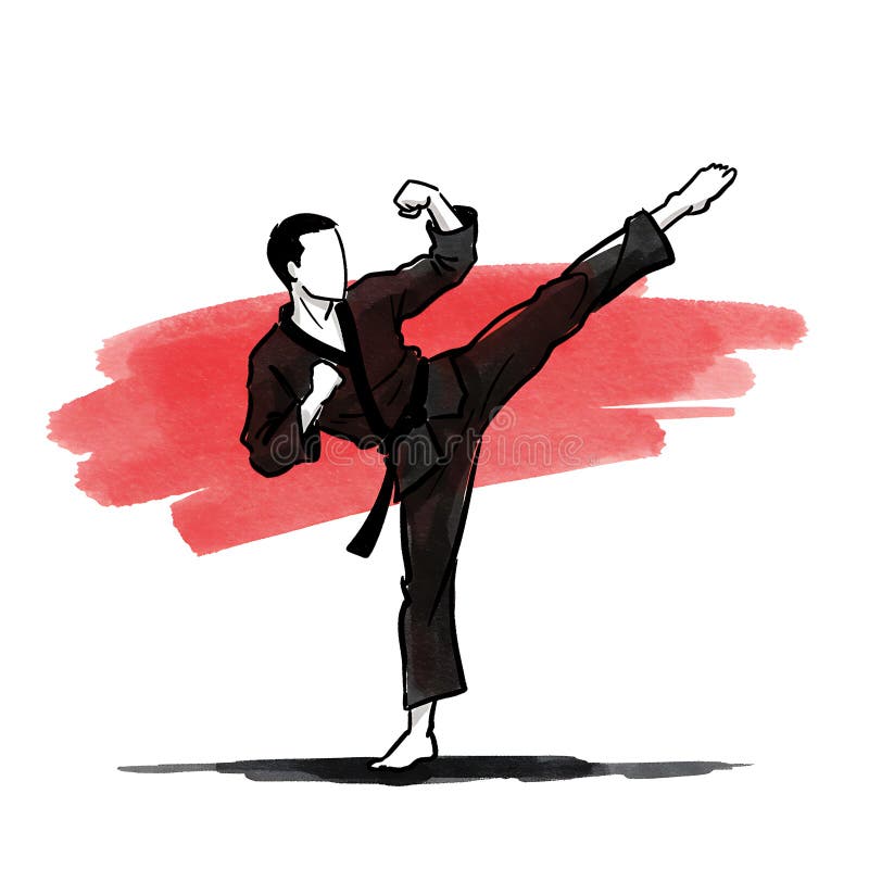 Martial Artist S High Kick: a Dynamic Watercolor Sketch Stock ...