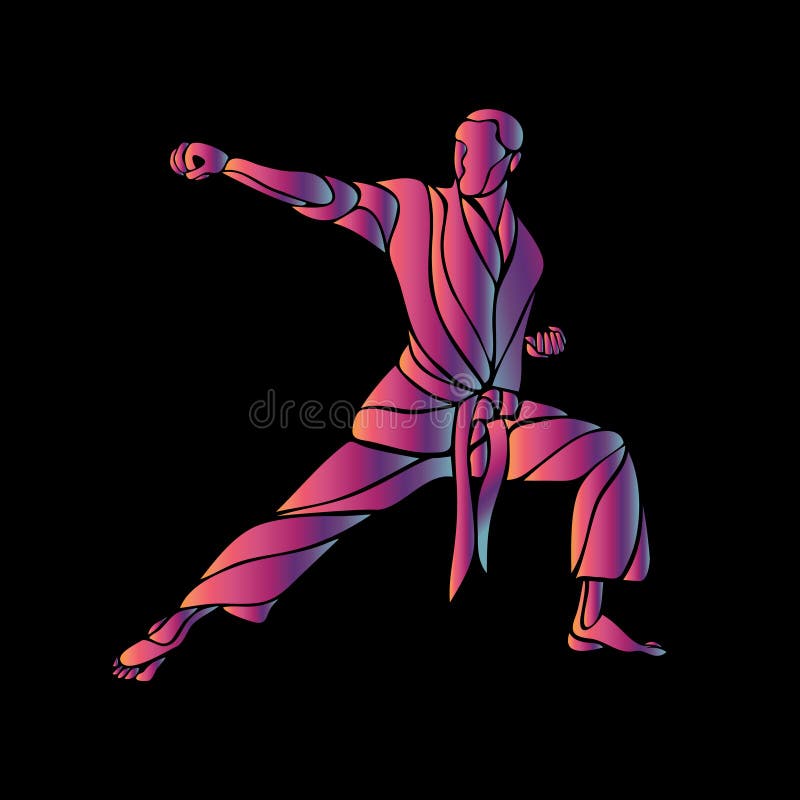 Martial Arts Abstract Silhouette on Black Background. Vector Stock ...