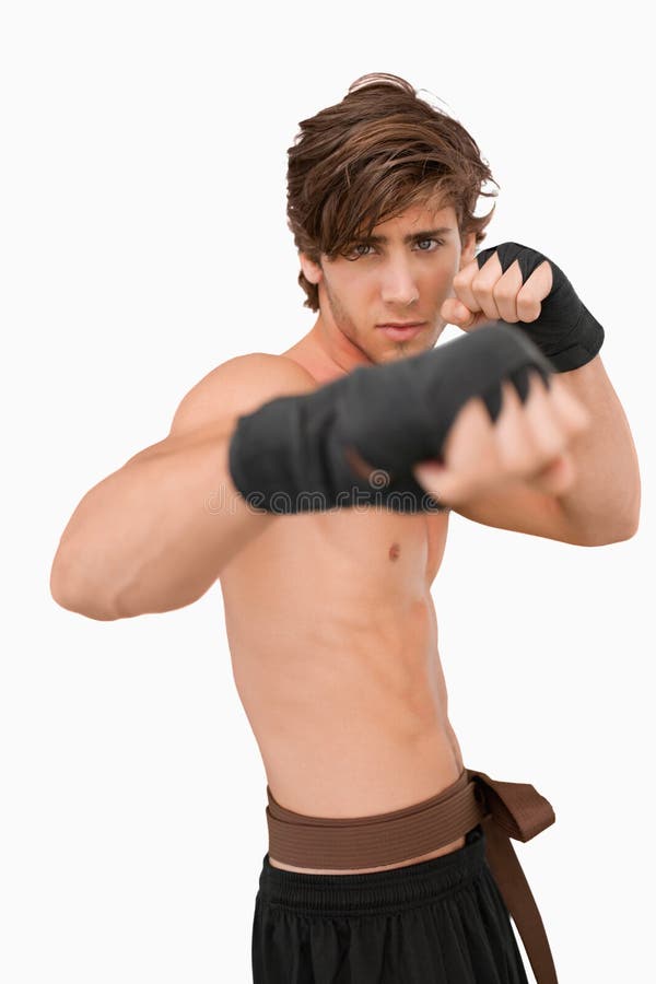 Martial Arts Fighter In Fighting Pose Stock Image - Image of black ...