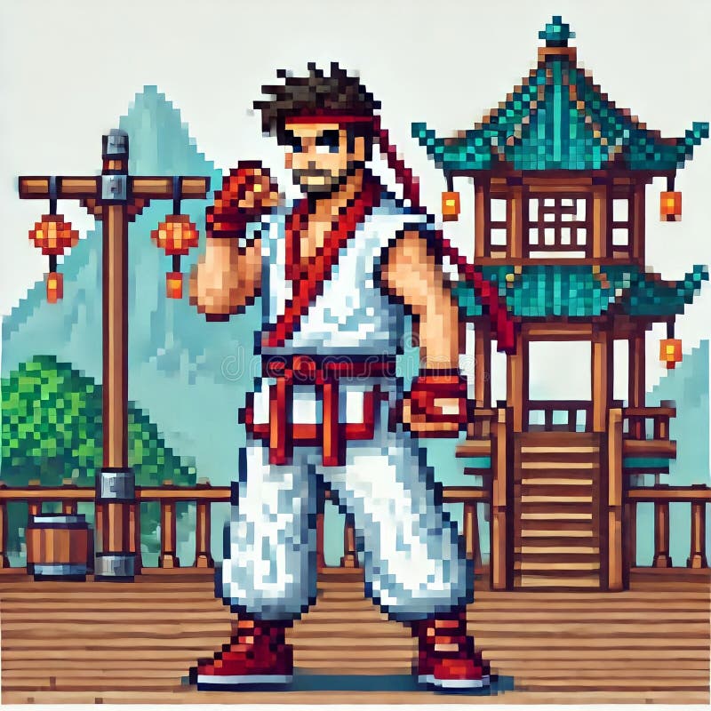 Martial Arts Fighter Vector Design with Chinese Begron Decoration,pixel ...