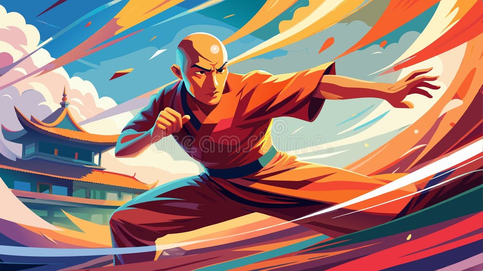 Martial Arts Master Performing a Powerful Kick in the Air Stock Vector ...