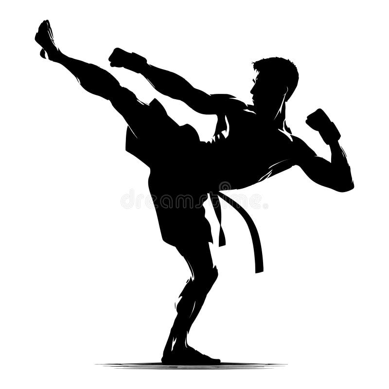 Martial Arts Silhouette: Powerful Kick Stock Vector - Illustration of ...