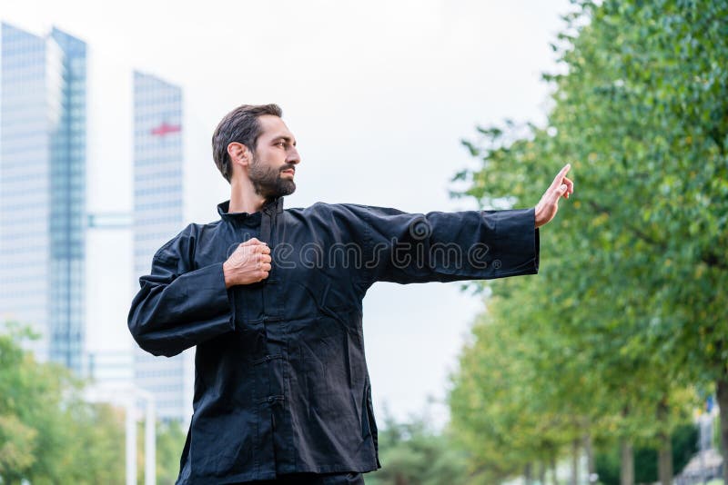 Martial Arts Sportsman Practicing Karate in City Stock Photo - Image of ...