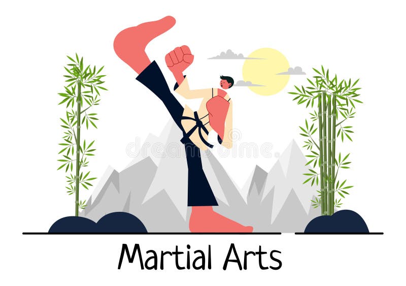 Martial Arts Vector Illustration with an Athlete Doing a High Kick ...