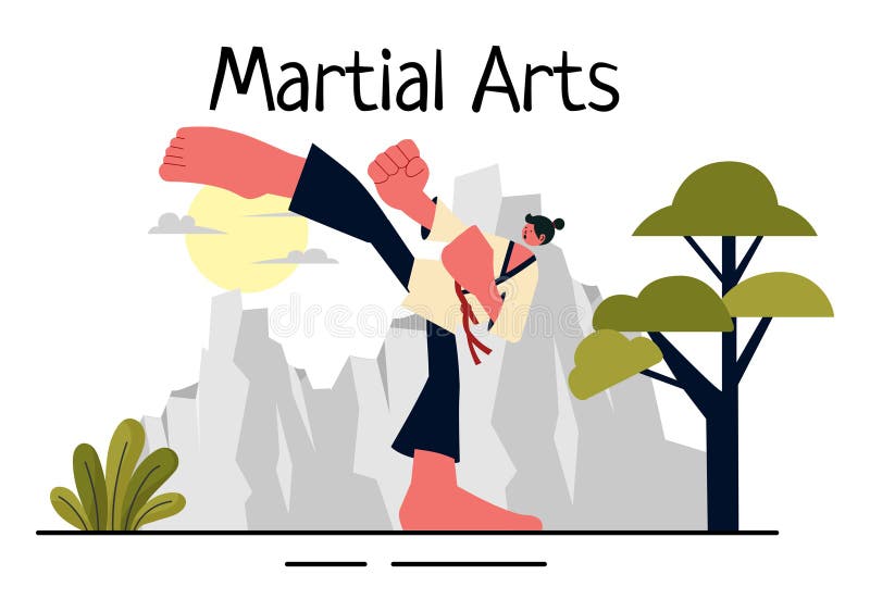 Martial Arts Vector Illustration with an Athlete Doing a High Kick ...