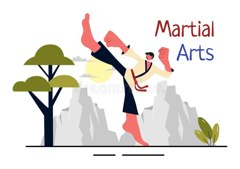 Martial Arts Vector Illustration with an Athlete Doing a High Kick ...
