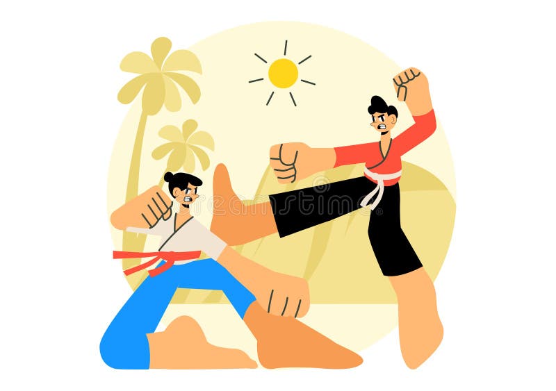 Martial Arts Vector Illustration with an Athlete Performing a High Kick ...