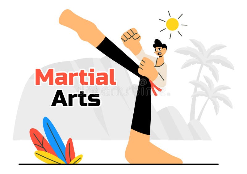 Martial Arts Vector Illustration with an Athlete Performing a High Kick ...