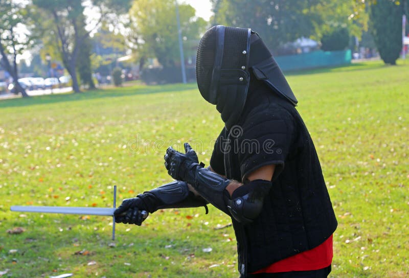 Martial Arts Warrior Training with Face Mask Stock Image - Image of ...