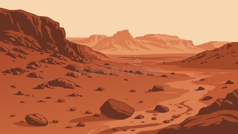 Martian Landscape Red Planet, Outer Space Scenery Vector Design ...