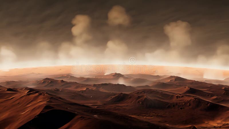 Martian Landscape with Storms Rugged Red Surface and Dusty Atmosphere ...