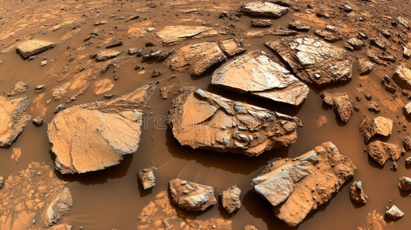Martian Rocks and Surface Water Evidence Stock Illustration ...