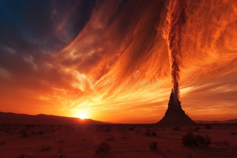 Martian Sunset with Towering Dust Devils Swirling Stock Illustration ...