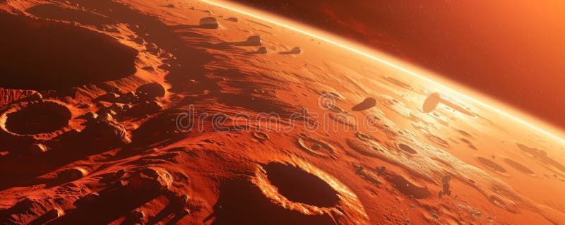 Martian Surface with Craters and Red Terrain Under Warm Sun Stock Photo ...