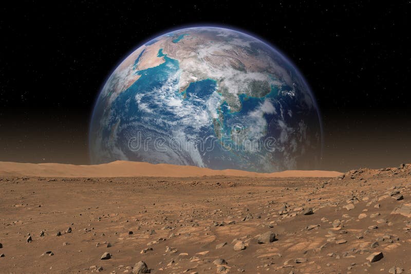 Martian surface and Earth. stock photo. Image of atmosphere - 357434080