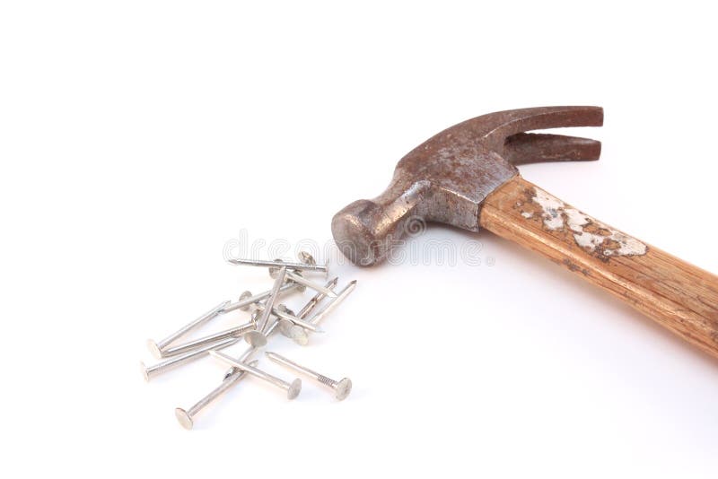 Martillo Con Los Clavos, Regla. Herramientas De La Construcción. Foto ...