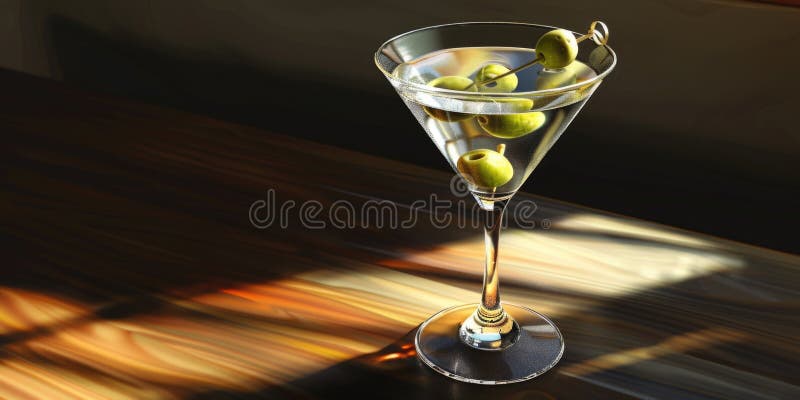 A Martini Glass Filled with Green Olives Sitting on a Table Stock Photo ...