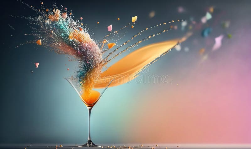 A Martini Glass Filled With Liquid And A Splash Of Colorful Confetti
