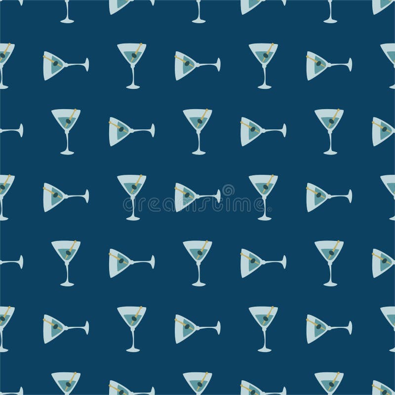 Martini Glass with Olive and Skewer Seamless Pattern. Doodle Style ...