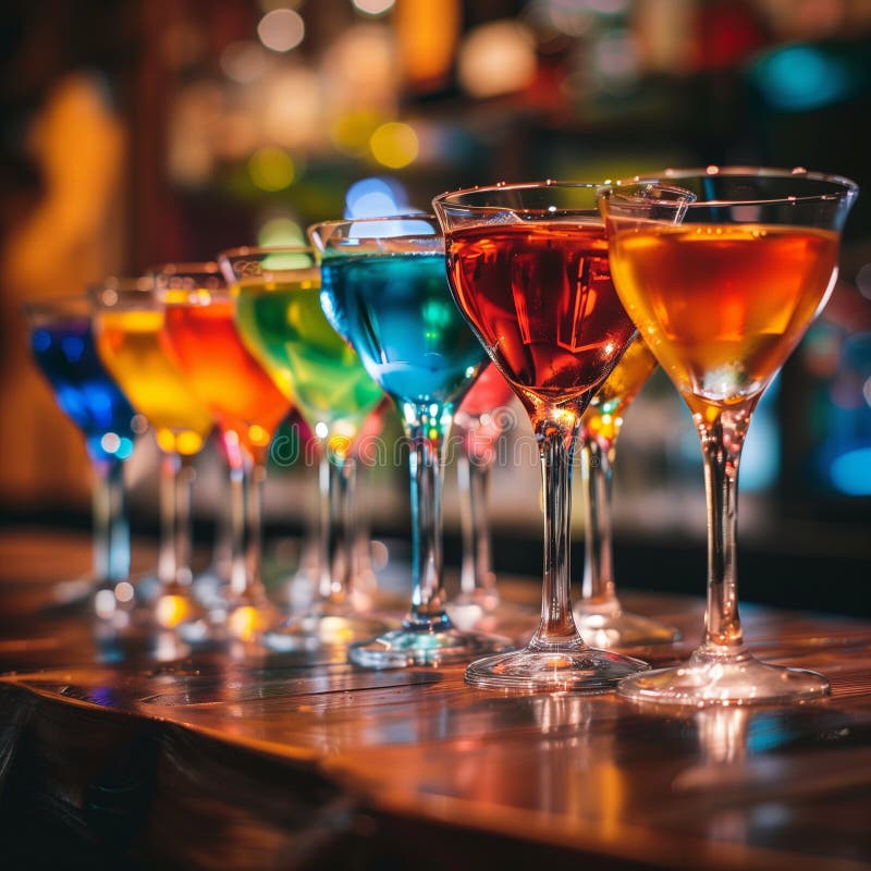 Colored Cocktail Glass Drinks in the Bar Neon Stock Image - Image of ...