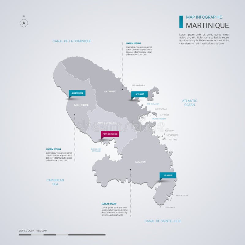 Martinique Vector Map with Infographic Elements, Pointer Marks Stock ...