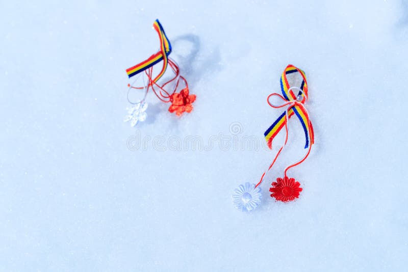 Martisor with Romanian Tricolor Elements on Snow Texture Background ...