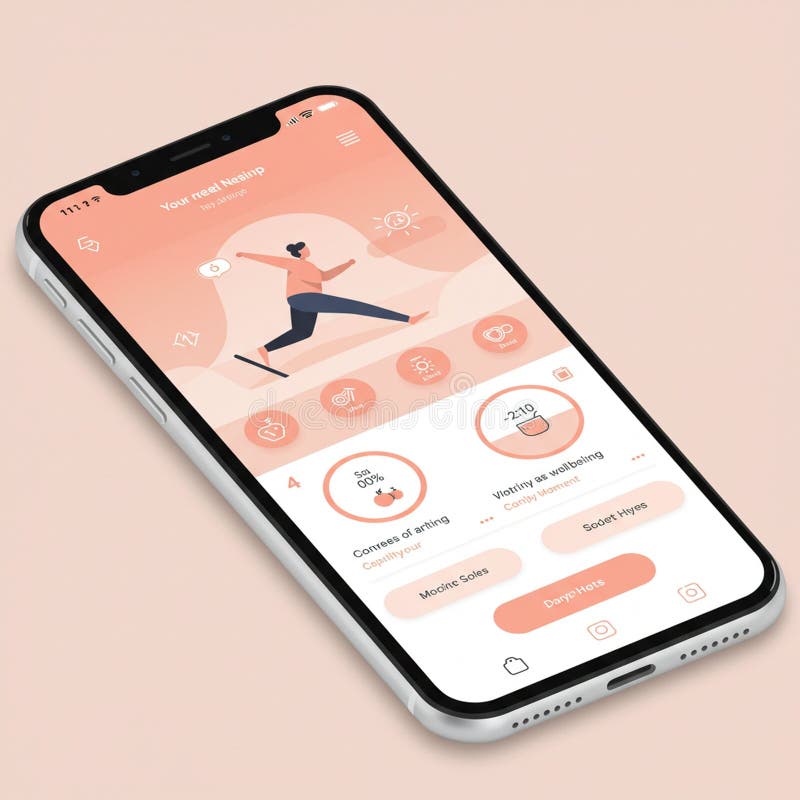 Martphone Displaying a Fitness App Interface with Peach and White Color ...