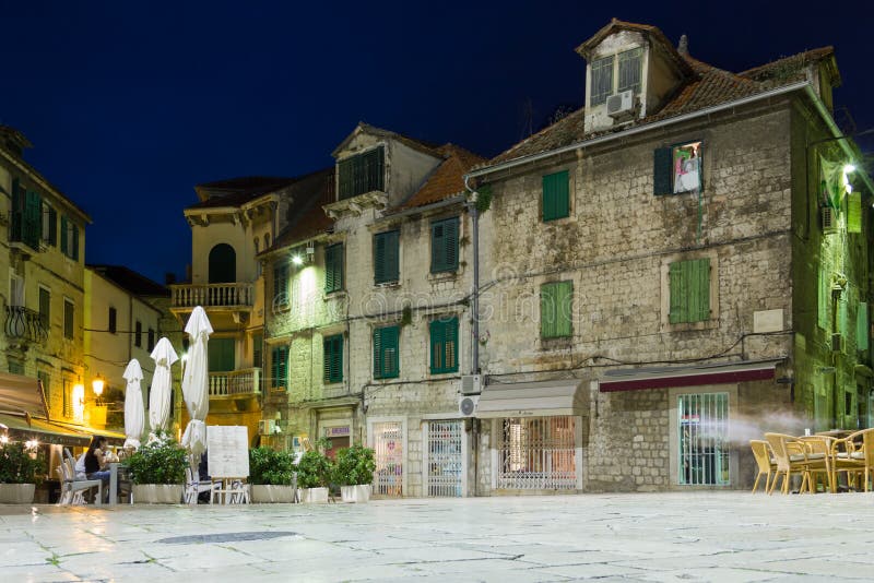 Marulic Square at Night. Split. Croatia Editorial Stock Photo - Image ...
