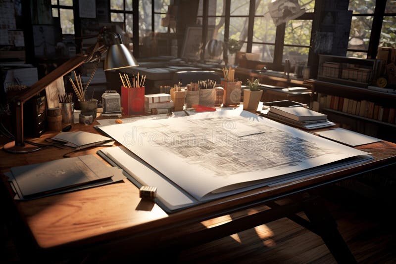 Marvel at an Architects Drafting Table with Stock Illustration ...