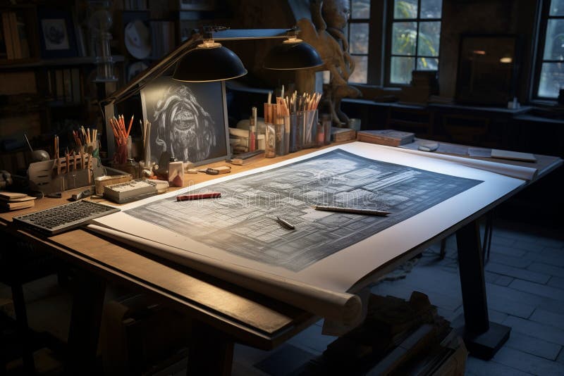 Marvel at an Architects Drafting Table with Stock Illustration ...