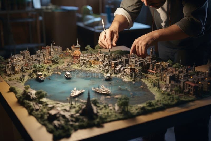 Marvel at the Detail of a Model Makers Table Stock Illustration ...