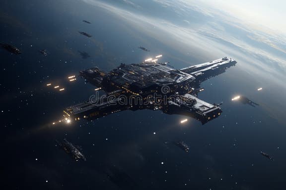 Marvel at a Fleet of Exploration Spacecraft Stock Illustration ...