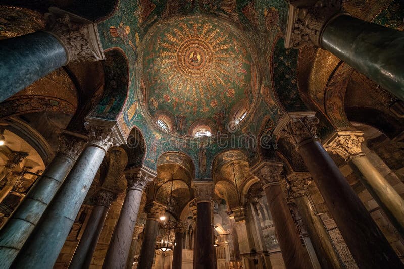 Mosaic Ceiling Adorned with Intricate Designs in Historic Byzantine ...