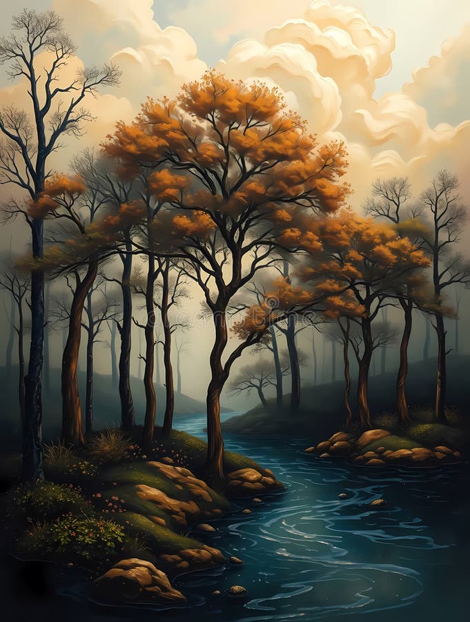 Blue River Rocky Landscape Waterfall Cloudy Sky Scenery View Stock ...