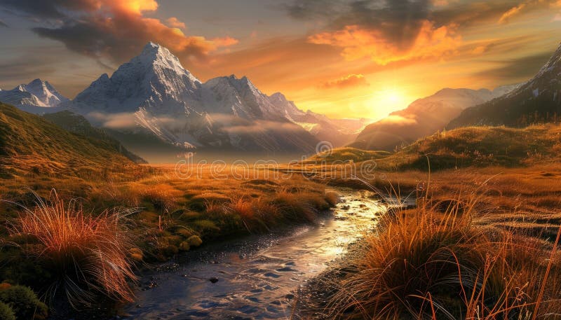 Marvelous Sunset Scenery Over Breathtaking Mountain Range on a Sunny ...