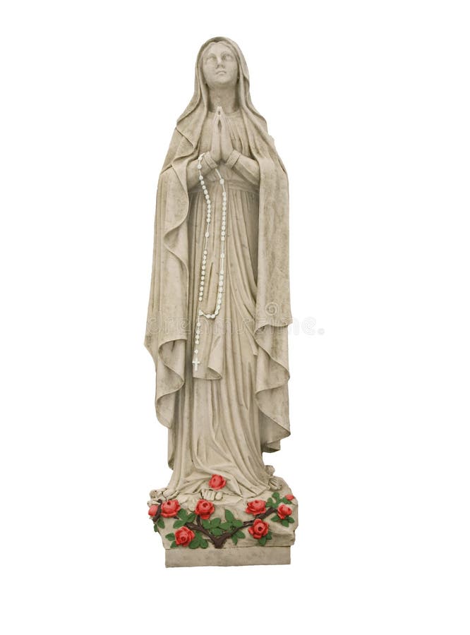 Mary with Roses and White Rosary Beads Stock Image - Image of pray ...
