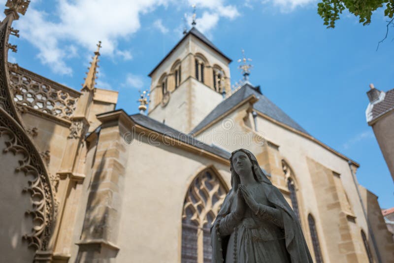 Mary Statue with Church in Background Stock Image - Image of madonna ...