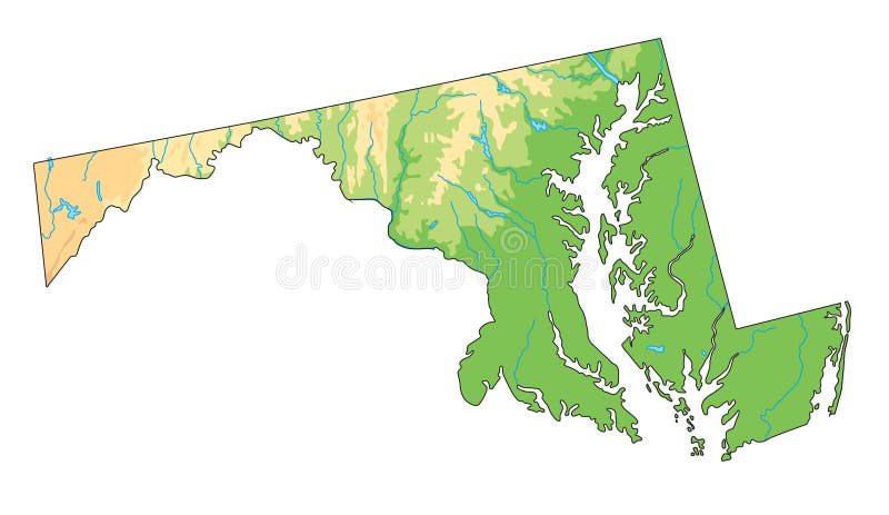 Detailed Maryland Physical Map. Stock Vector - Illustration of line ...