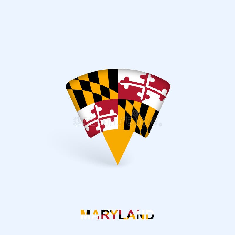 Maryland Map, Stylish Location Icon with Maryland Map and Flag Stock Vector - Illustration of ...