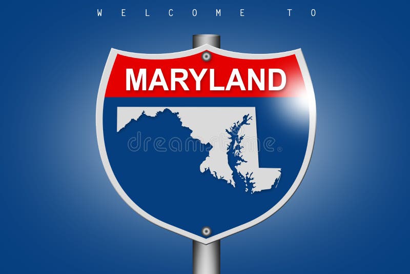 Maryland on Highway Road Sign Over Blue Background Stock Illustration ...