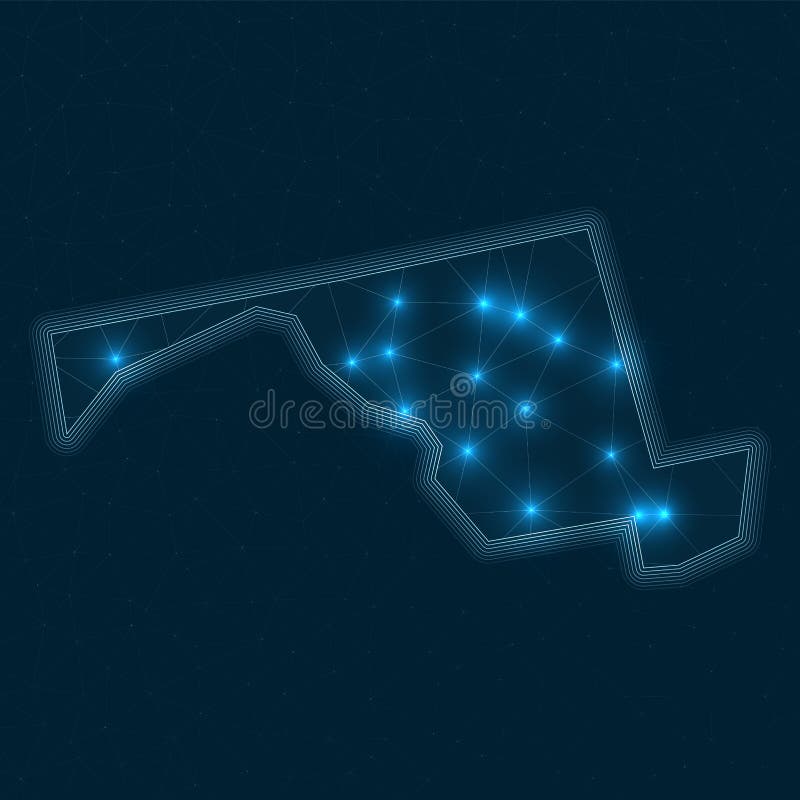 Network Map of Maryland State Stock Illustration - Illustration of poly ...