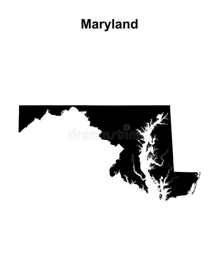 Maryland outline map stock vector. Illustration of boundary - 360688350