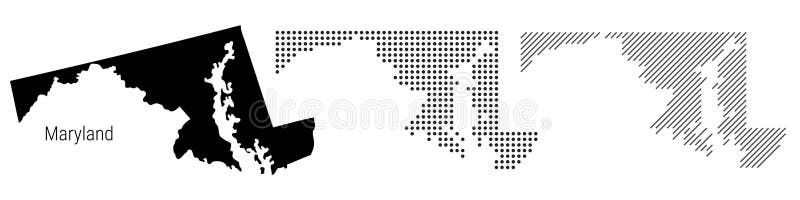Maryland Silhouette Map and Two Patterns of Dots and Slanted Lines ...