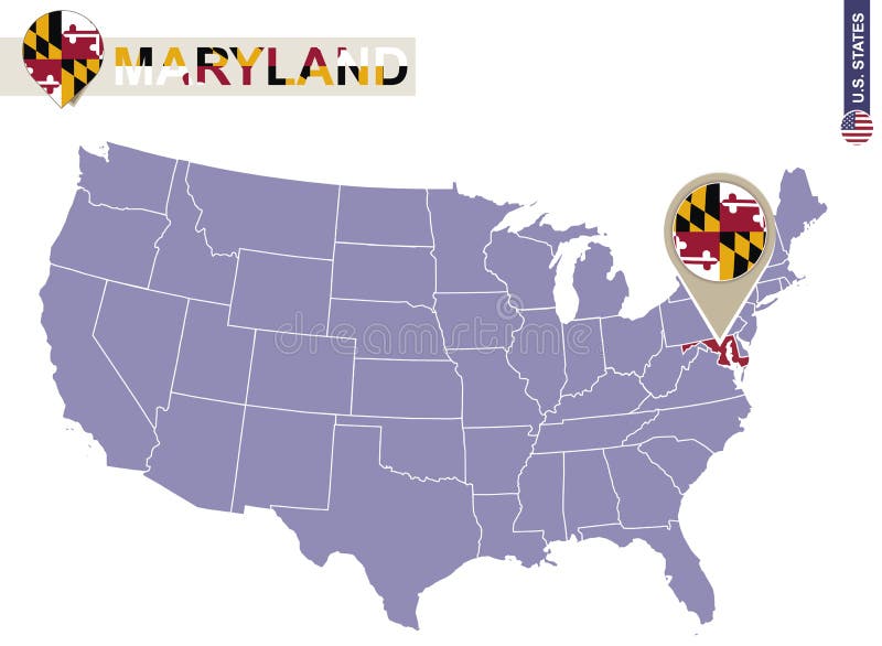 Maryland State on USA Map. Maryland Flag and Map Stock Vector ...
